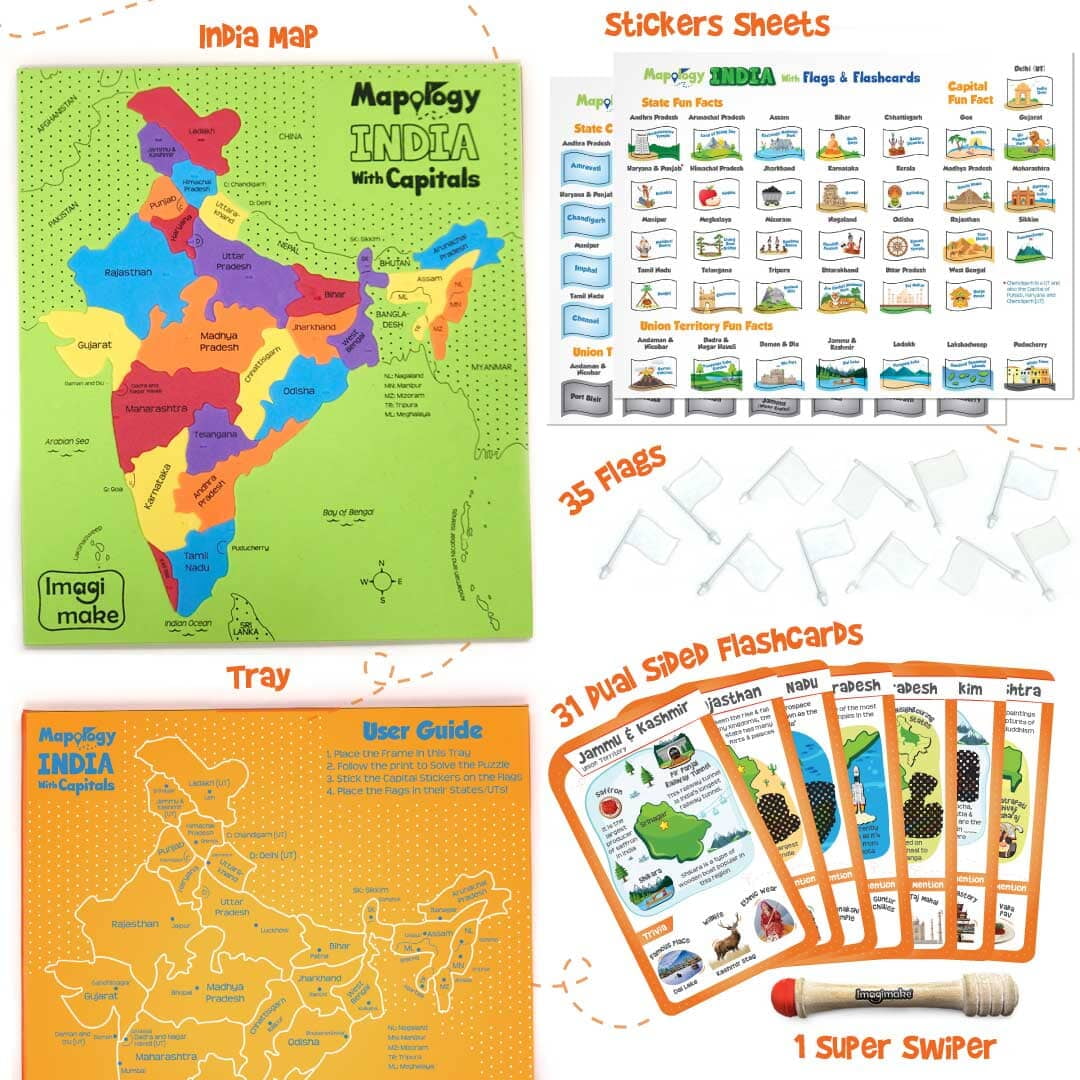India Map Puzzle - States & Capitals Flash Cards